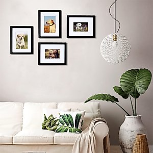 Egofine 8x10 Picture Frames 4 PCS, Made of Solid Wood Display 4x6 and 5x7 with Mat Covered by Plexiglass, for Table Top Display and Wall Mounting, photo frame Black
