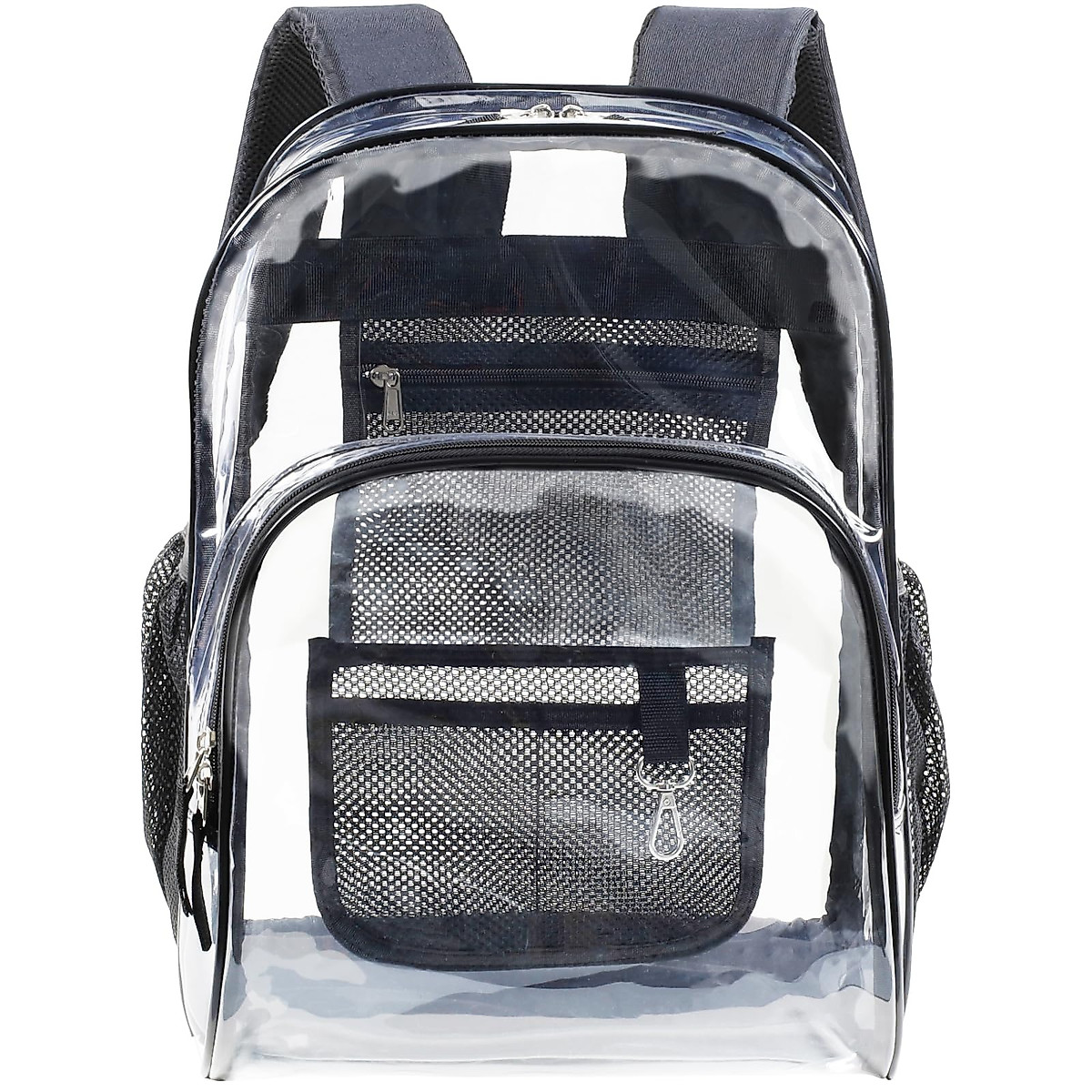F-color Clear Backpack, Large Heavy Duty Sturdy Waterproof PVC Transparent Clear Bag for Men, Women, Boys, Girls, Stadium, School, Travel, Black