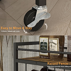 LAATOOREE Bar Cart, Two-Color Home Bar Serving Cart, Mobile Drink Beverage Cart with 2 Storage Shelves, Rolling Kitchen Cart with Wine and Glass Holder, for Dinning Room, Living Room, Kitchen