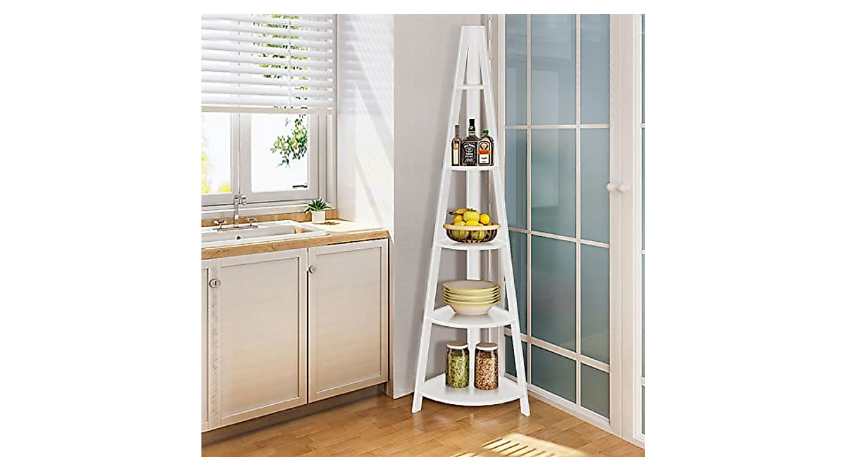 Tangkula 5 Tier Corner Shelf, 69 Inch Tall Corner Bookshelf, 5 Shelf ...
