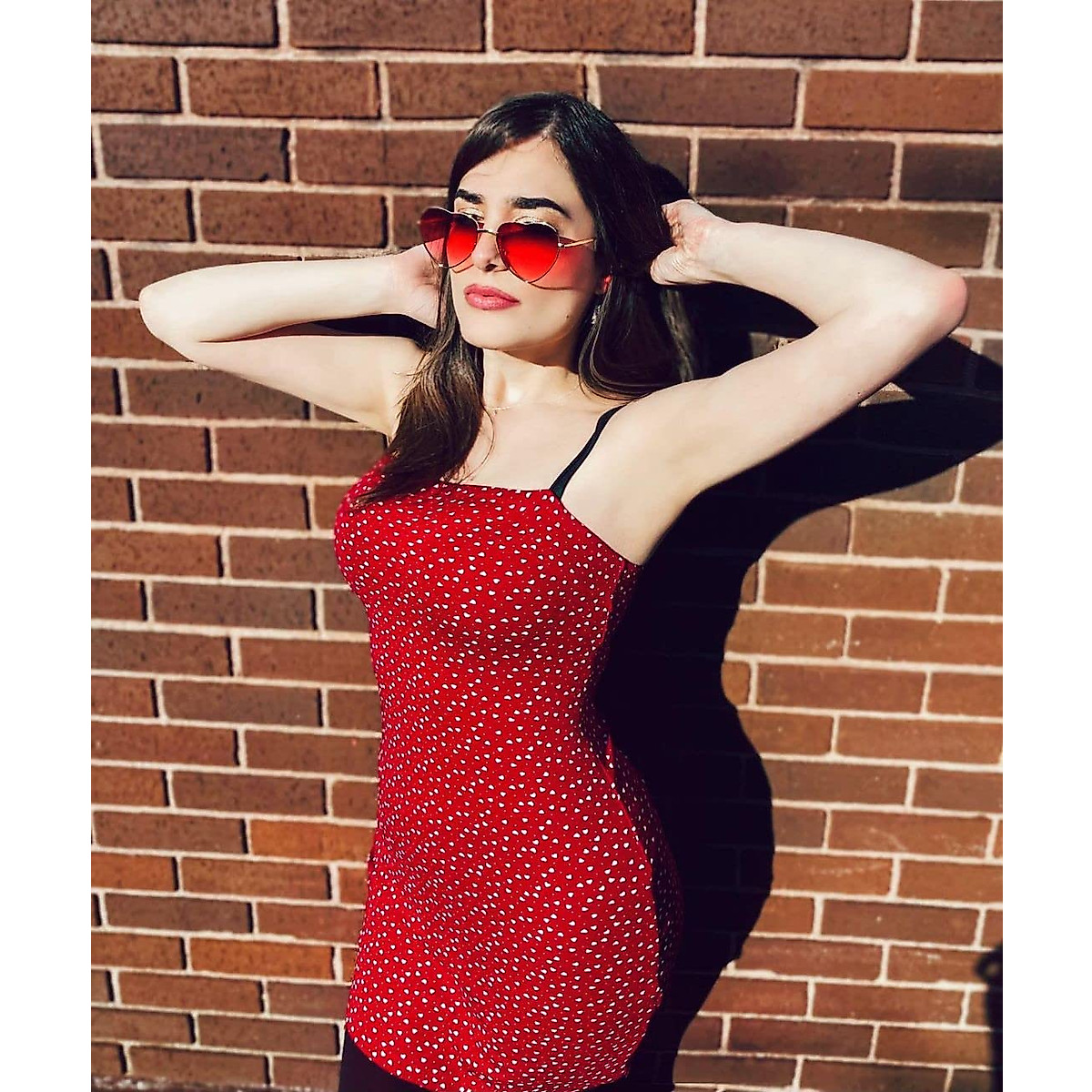 Polarized Heart Shaped Sunglasses for Women, Vintage Fashion Cute Lovely Sun Glasses Metal Frame UV400 Protection(Gold/Red)