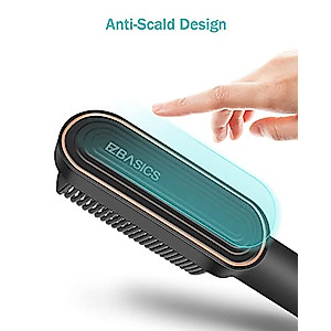 Hair Straightener Brush EZBASICS Ionic Hair Straightening Brush with 9 Heat Levels for Frizz-Free Silky Hair, 30s Fast Heating Anti-Scald & LED Screen, Perfect for Professional Salon at Home