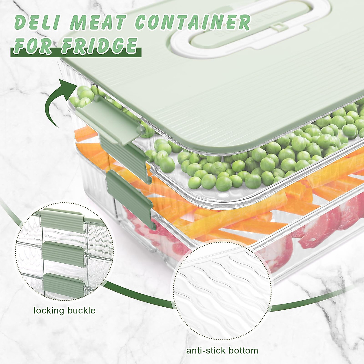 Windspeed Deli Meat Container for Fridge, 3 Layer Bacon Storage Container for Fridge Ham and Deli Meat and Cheese Containers Bacon Storage Container with Tongs