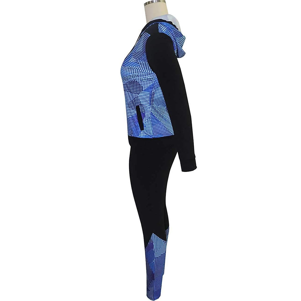 Akmipoem Autumn Long Sleeve 2 Piece Outfit Full Zip Up Jacket+Skinny Pants Set for Young Ladies Blue L