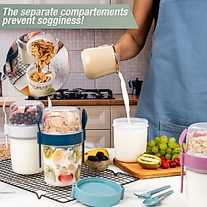 EYNEL 4 Pack On The Go 22 oz Breakfast Cups with Lids and Spoon, Reusable Cereal Yogurt Cup with Topping Plastic Overnight Oats Container for Granola Oatmeal (22 oz - 4 Pack)