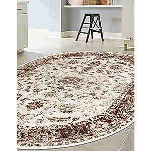 Unique Loom Rushmore Collection Area Rug - Lincoln (6' x 9' Oval, Cream/Beige)