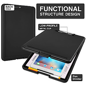 Sooez Storage Clipboard, [25% Sturdier] Nurse Clip Boards 8.5x11 With Storage, Heavy Duty Plastic Clipboard With Compartment, Waterproof Clipboard Case Box With Low Profile Clip, Letter Sized a4 Paper