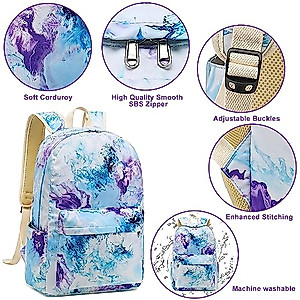 School Backpack for Teen Girls Bookbags Elementary High School Marble Laptop Bags Women Travel Daypacks (Marble Blue)