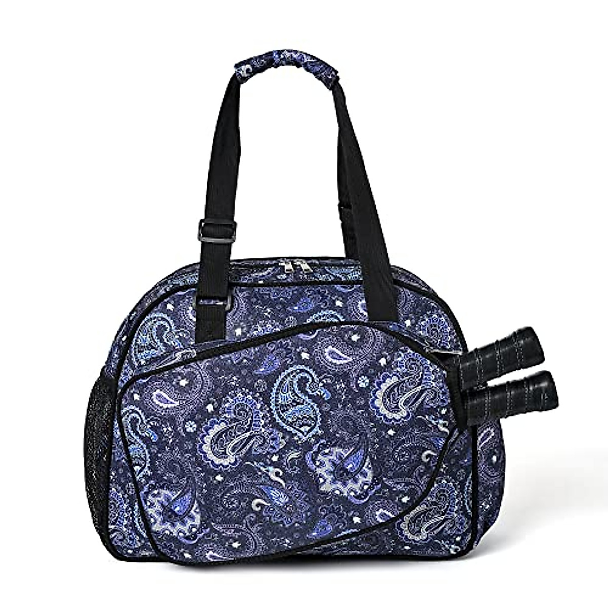 Boulder Bee | Premium Pickleball Bags | PickleBall Tote Bag for Women | Women’s Hand/Shoulder Gym Bag w Water Bottle Holder | With Racquet/Paddle Holder (Blue cashew flower)