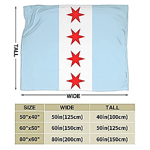 ZJHFSGMY Chicago City Flag Super Soft Warm Fleece Blanket, Comfortable Flannel Blanket, Four Season Blanket Suitable for Bedroom Bed and Sofa, White1, 60Inx50In