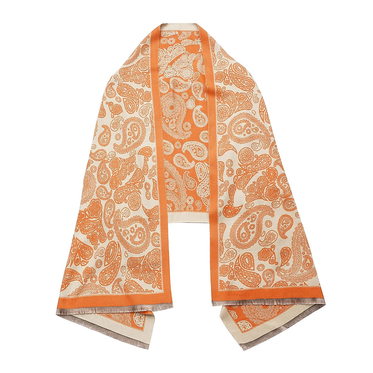 VANLINKER Soft Cashmere Feel Paisley Winter Scarf Womens Pashmina Shawls Wraps Warm Long Large Light Scarves Vintage Cozy Ethnic Poncho Orange Beige 180 * 65cm