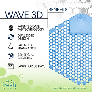 Fresh Products Wave 3D, Virtually eliminates urine splash, 30-Day Use, Easy Installation, Beneficial Bacteria, Consistent Fragrance — Cotton Blossom, Blue, Made In USA, 10pk Urinal Screens