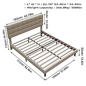 RIDFY Queen Size Bed Frames with LED Lights, Modern Upholstered Platform Bed Frame with Adjustable Headboard, Camas, Heavy Duty Wood Slat Support, No Box Spring Needed,Easy Assembly, Beige