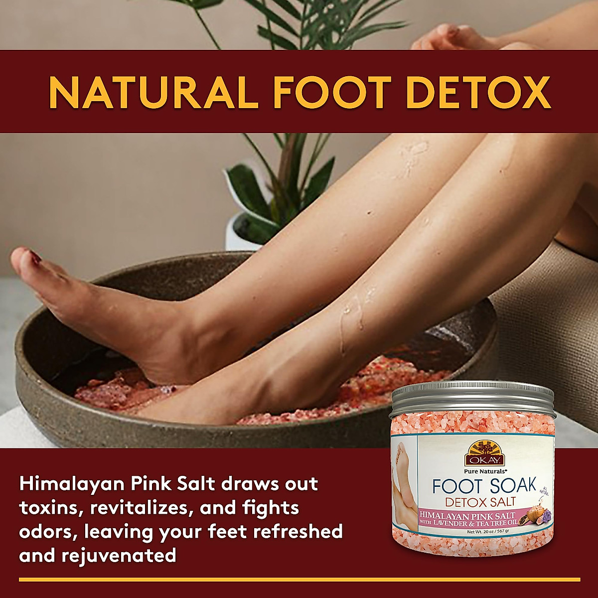 Okay Himalayan Pink Salt Detoxifying Foot Soak With & Tea Tree Oil, lavender, 20 Ounce