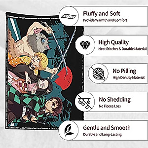 Fascinated Demon Blanket, Ultra Soft Nezuko Blanket Flannel, Durable Tanjiro Blankets, All Season Zunitsu Blanket, Anime Cartoon Unisex Throw Blanket for Office, Bedding, Living Room