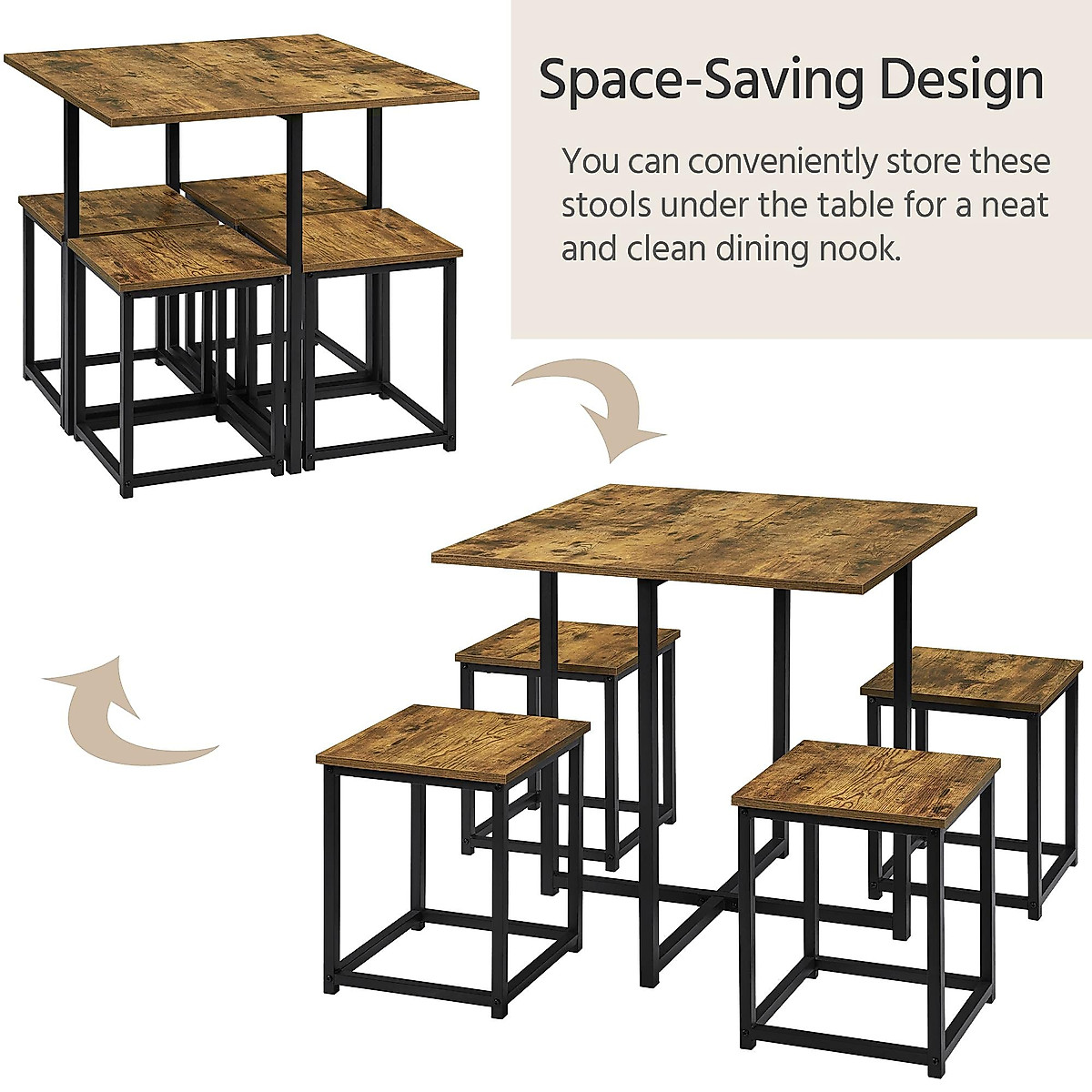 Yaheetech 5 Piece Dining Table & Chair Set - Compact Wood Table Sets Home Furniture for Kitchen Dining Room Small Space -Rustic Brown