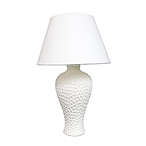 Simple Designs LT2004-WHT Hammered Stucco Curvy Ceramic Table Lamp, White