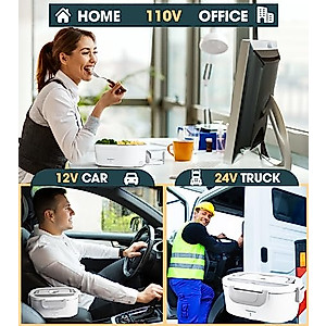 TRAVELISIMO Electric Lunch Box 60W, 3 in 1 Ultra Quick Portable Food Warmer 12/24/110V, Heated Lunch Boxes for Adults Leakproof, SS Container, Luncheaze Heater for Car Truck Work, Loncheras Electricas