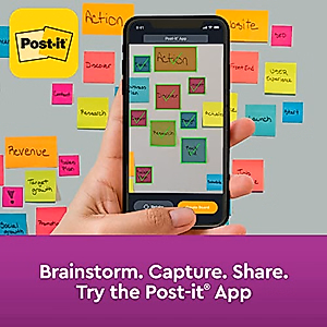 Post-it Super Sticky Notes, 4x4 in, 6 Pads, 2x the Sticking Power, Supernova Neons, Bright Colors, Recyclable (675-6SSMIA)