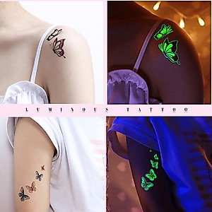 Ooopsiun Luminous Butterfly Temporary Tattoos for Girls - 12 Sheets Glow in The Dark Butterfly Stickers Party Favors Decorations for Kids Girls