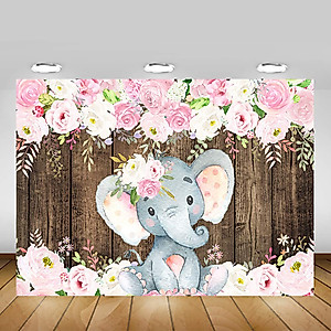 Mocsicka Floral Elephant Baby Shower Backdrop Pink Elephant Baby Shower Party Decoration 7x5ft Vinyl Girl Elephant Baby Shower Photo Background
