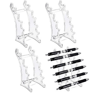 4 Pieces Plastic Pen Display Stand 6 Slots Pen Holder Eyebrow Pen Display Stand Makeup Brush Rack Organizer for Home School and Office Store Use