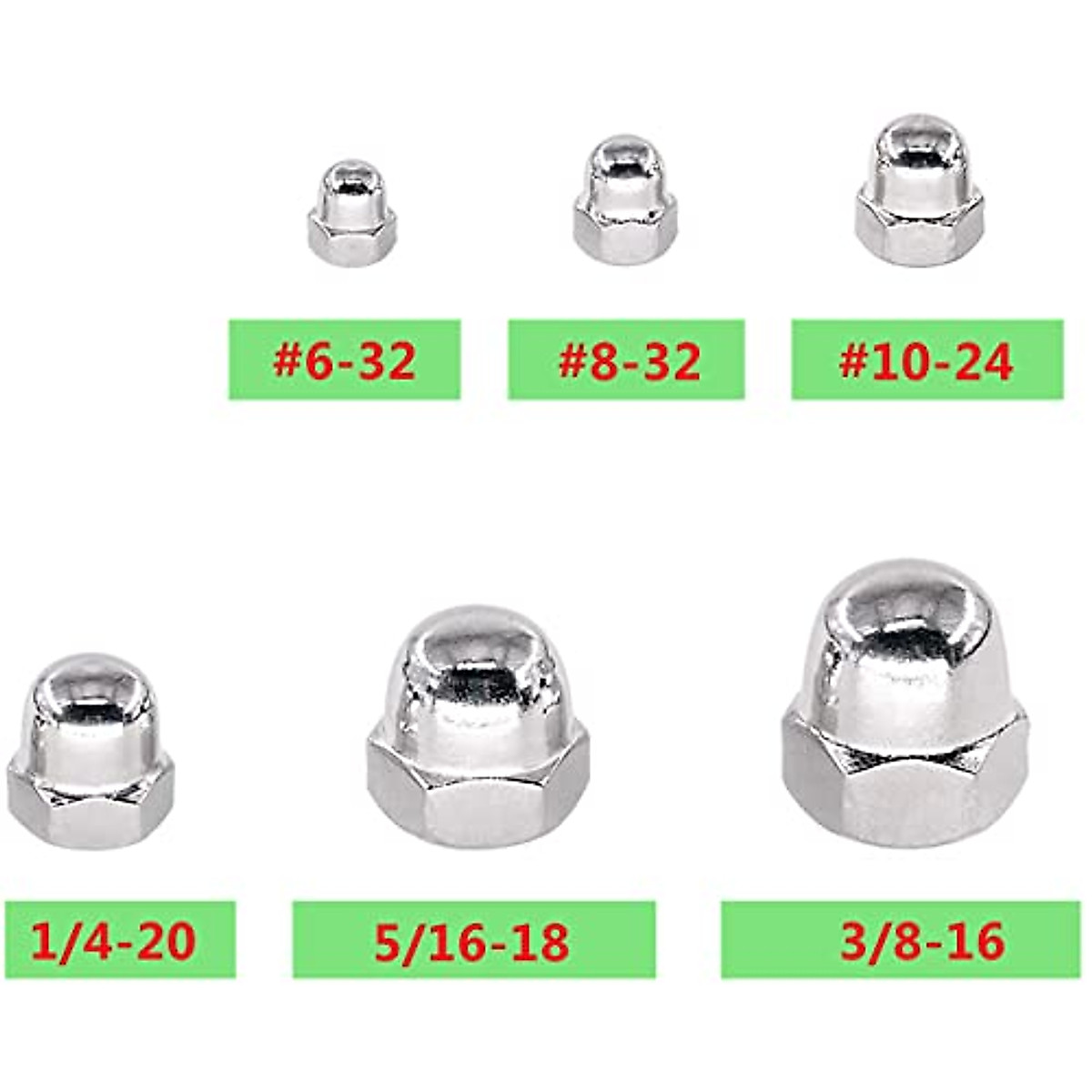 Elantek #6-32#8-32#10-24 1/4-20 5/16-18 3/8-16 SAE 304-Stainless Steel Acorn Dome Cap Head Hex Nuts Assortment Kit