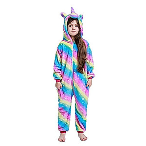 FuRobes Kids Polar Fleece Onesie Unicorn Pajamas Animal Christmas Halloween Cosplay Costume Rainbow Galaxy 8-10 Years Old