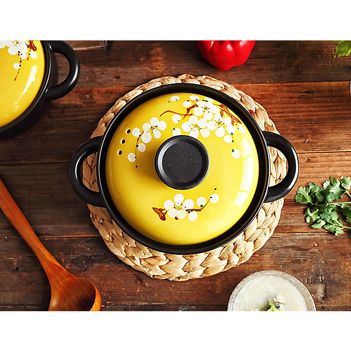 Traditional Moroccan Tagine Pot for Cooking, Ceramic Casserole Dish Tajine Pot Tapered Lid with Tray Compatible with Gas Stove Braised Chicken Soup with All Stovetops