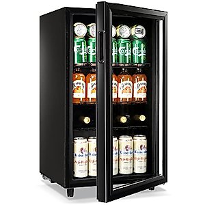 WANAI Beverage Refrigerator Cooler Mini Fridge Glass Door 125 Cans Beer Fridge Drinks Organizer for Soda Wine Small Refrigerator with 7 Thermostat 3 Shelves LED Lights for Home Bar Office