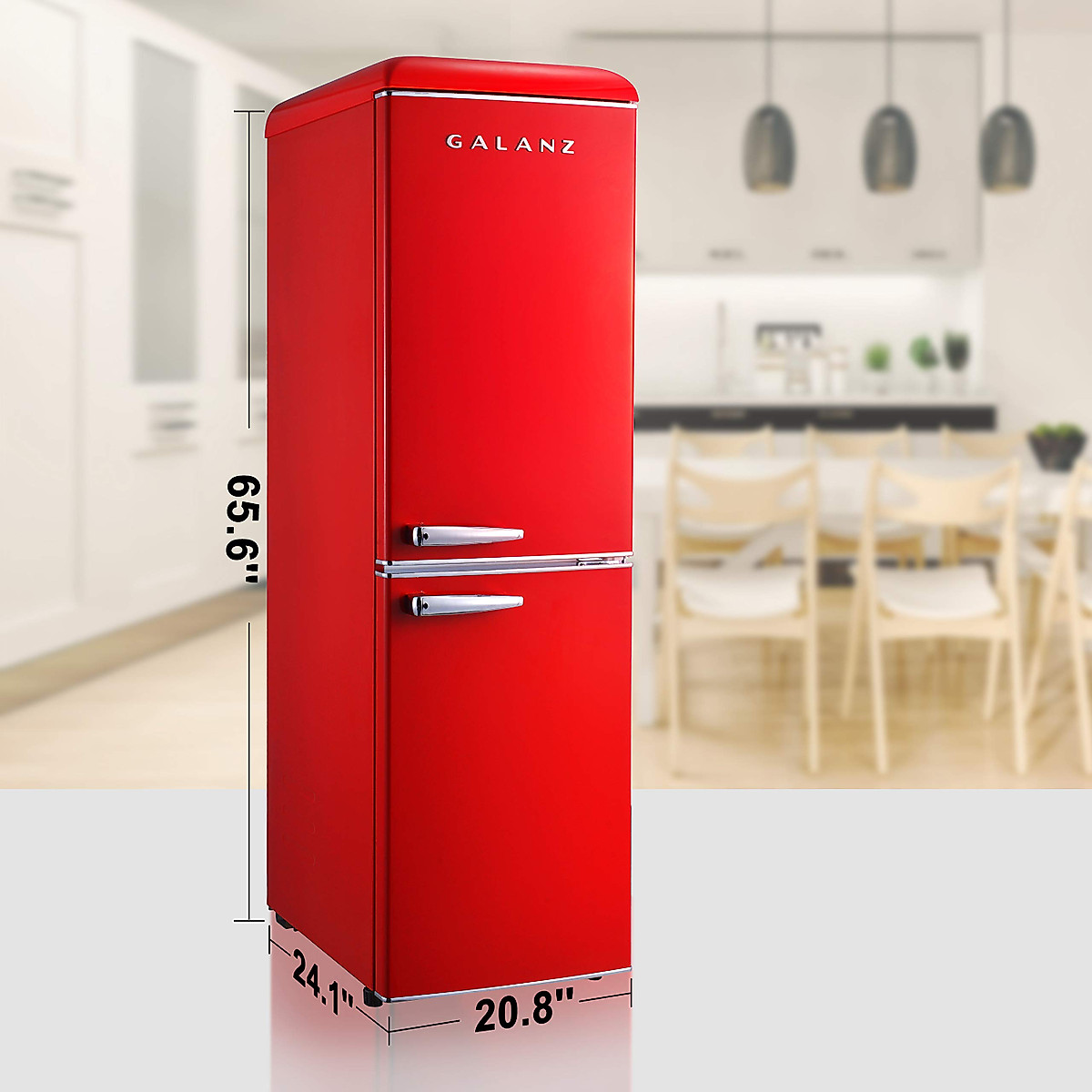 Galanz GLR74BRDR12 Retro Refrigerator with Bottom Mount Freezer Frost Free, Dual Door Fridge, Adjustable Electrical Thermostat Control, 7.4 Cu Ft, Red