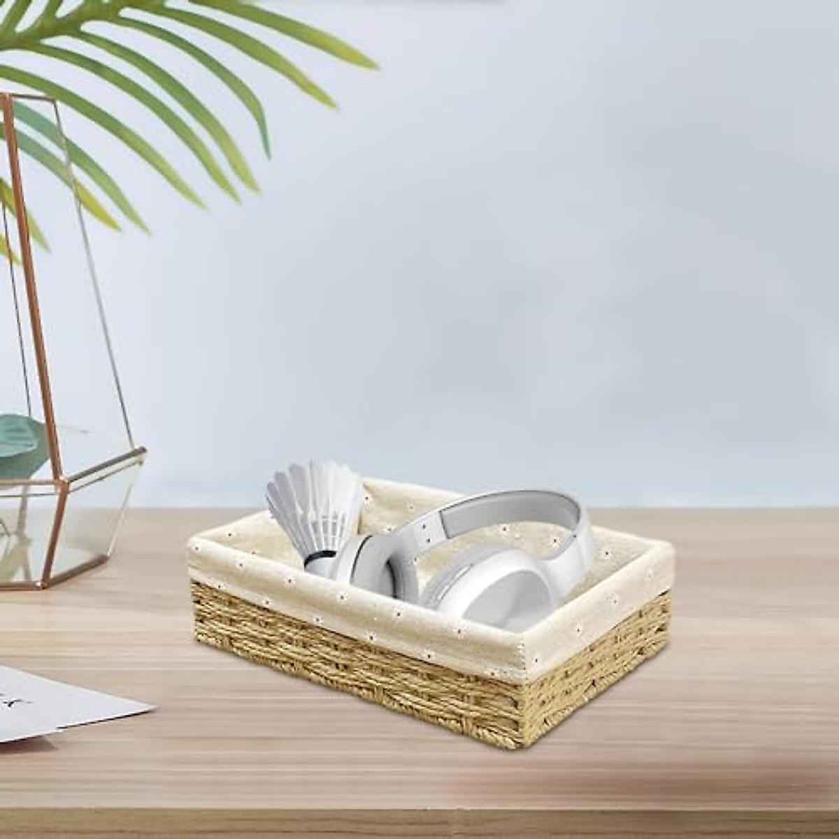 Generic Woven Basket Container,Paper Rope Storage Basket Rectangular Organizer Bin for Coffee, Medium, optional