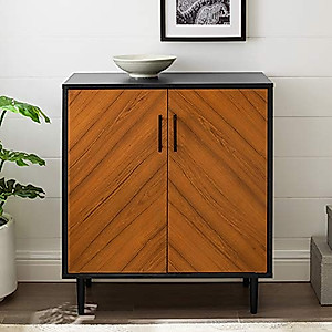 Walker Edison Fehr Mid Century Modern 2 Door Bookmatch Accent Cabinet , 28 Inch, Black