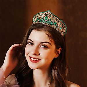 HEWEICSY Green Tiaras and Crowns for Women,Wedding Tiara for Bride,Rhinestone Queen Crown,Crystal Costume Hair Accessories for Birthday Prom