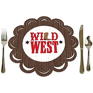 Big Dot of Happiness Western Hoedown - Wild West Cowboy Party Round Table Decorations - Paper Chargers - Place Setting for 12