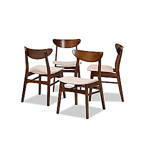 Baxton Studio Parlin Mid-Century Modern Transitional Light Beige Fabric Upholstered and Walnut Brown Finished Wood 4-Piece Dining Chair Set