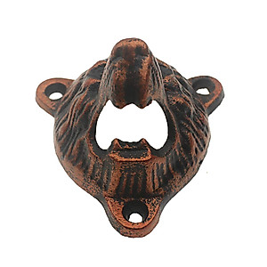 Unique Cast Iron Wall Mounted Bottle Opener Grizzly Bear Teeth Bite (Red Bear)