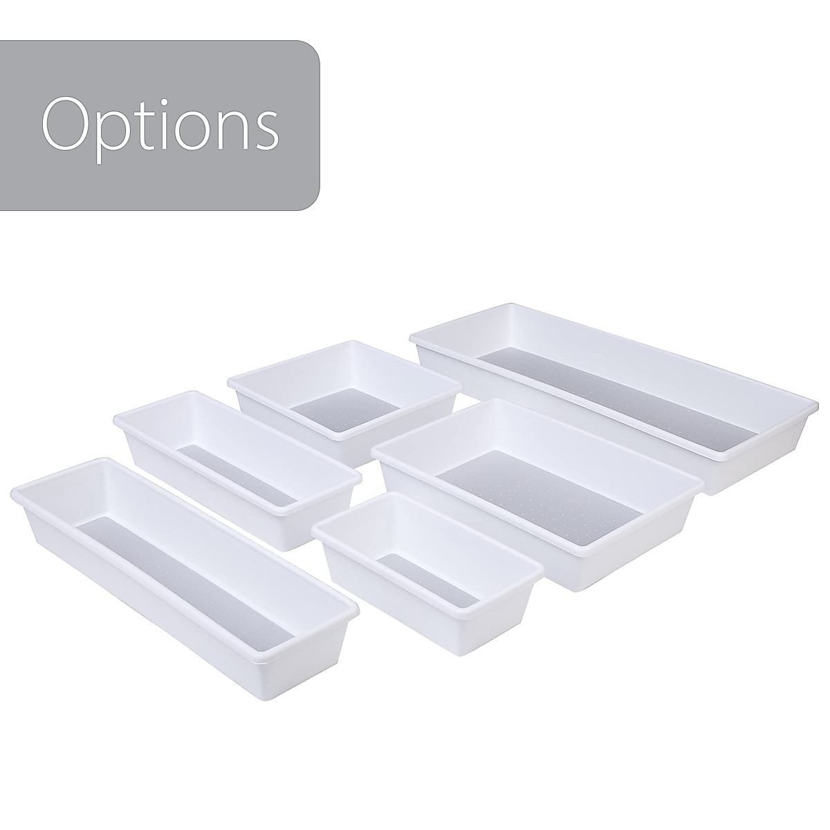 Smart Design Plastic Drawer Organizer - 5 Compartment - Non-Slip Lining and Feet - BPA Free - Utensils, Flatware, Office, Personal Care, or Makeup Storage - Kitchen - White with Gray
