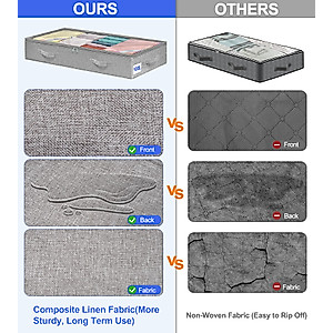 punemi 100L Under Bed Storage Containers, Extra Large Foldable Underbed Zipper Storage Bag For Blankets Clothes Comforters Organizer, Fabric Long Flat Storage Bins With Lids For College Dorm, 4 Pack