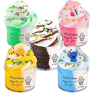 Cloud Slime Kit 5 Pack, with Peachybbies Rainbow Lemon Coffee Slime Charms, DIY Slime Supplies for Girls and Boys, Stress Relief Toy for Kids Education, Party Favor, Gift and Birthday
