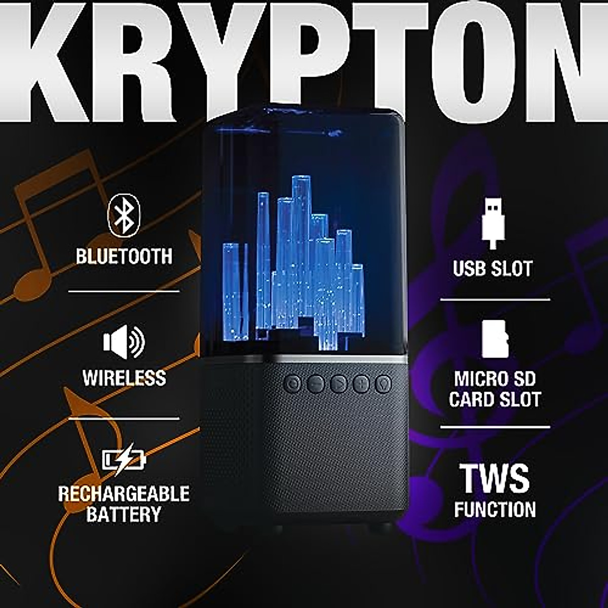 Audiolux Wireless Portable Bluetooth Speaker, Color Changing LED Light-Up MP3 Player, Clear Stereo Sound, Outdoor Surround Sound Streaming Device, Deep Bass, Rechargeable, TWS, USB Slot, Micro SD