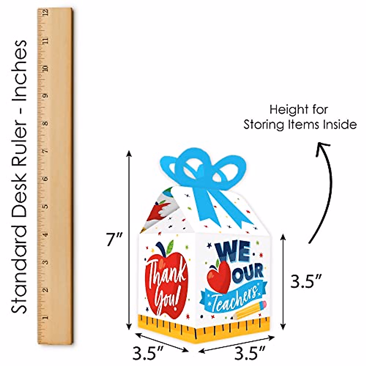 Big Dot of Happiness Thank You Teachers - Square Favor Gift Boxes - Teacher Appreciation Bow Boxes - Set of 12