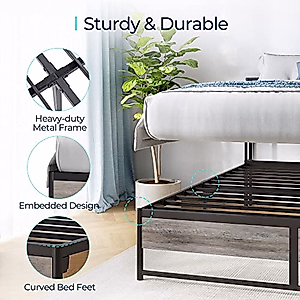 LINSY LIVING Queen Bed Frame with Headboard, Platform Metal Bed Frame with Lights, Outlets & Charger, 45 Minutes Fast Assembly Bed Queen Size with Storage, No Box Spring Needed, Greige