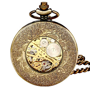BOSHIYA Vintage Mechanical Pocket Watches for Men Steampunk Skeleton Pocket Watch with Chain Bronze Roman Numberals Pocketwatch Gifts for Fathers Day