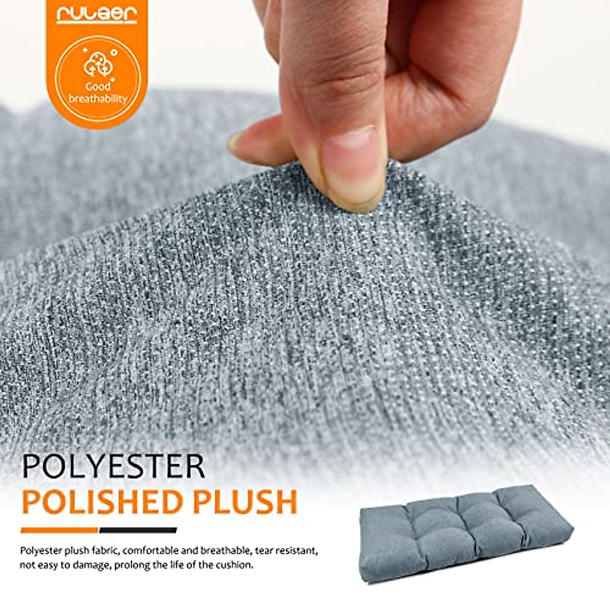 RULAER Indoor/Outdoor Tufted Bench Cushion 36x14'' for Patio Furniture Soft Comfortable Window Seat Cushions for Multi-Scene Durable Non-Slip Washable Garden Patio Swing Furniture Pads,Grey