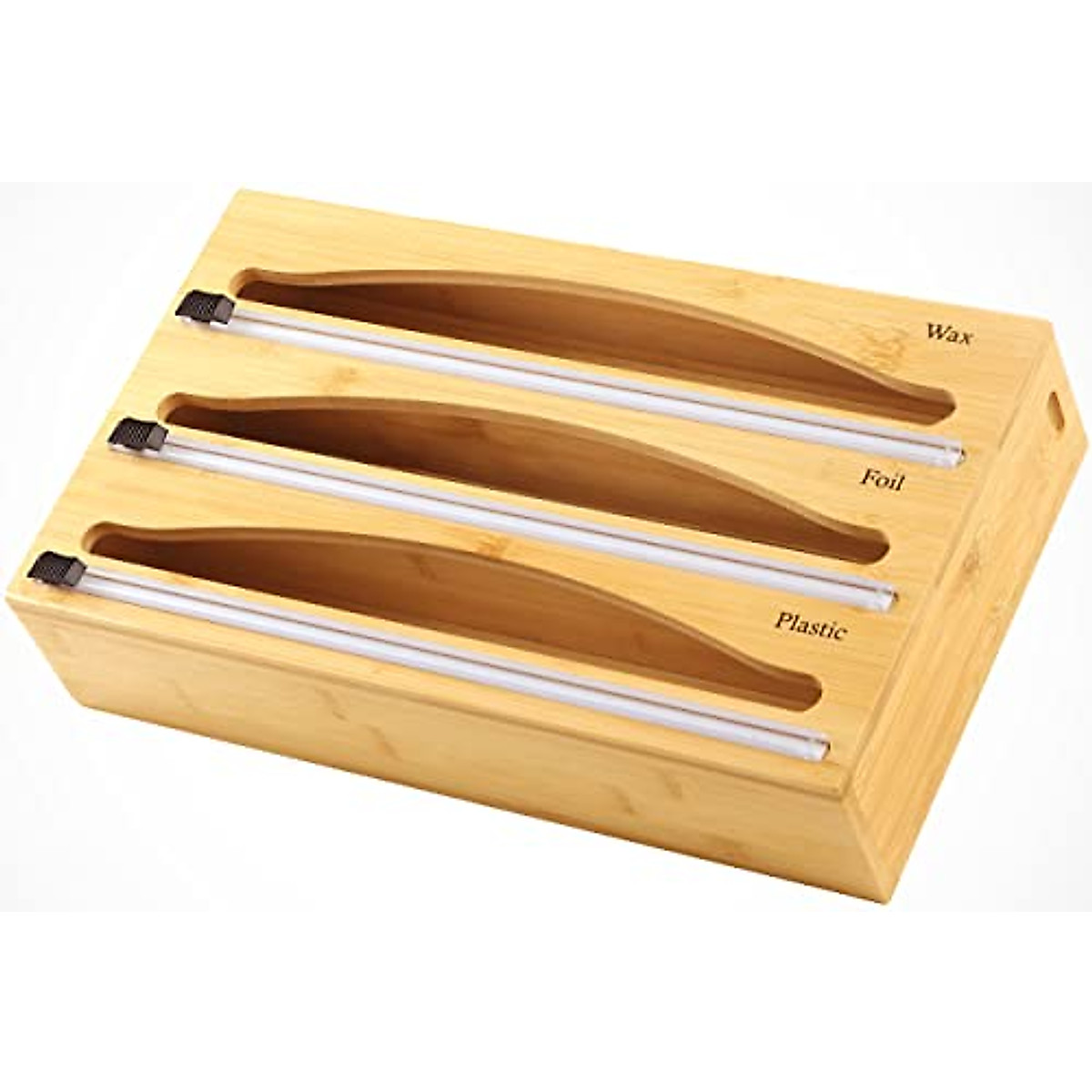 Utopia Kitchen 3 in 1 Foil and Plastic Wrap Organizer, Plastic Wrap Dispenser with Cutter, Bamboo Dispenser for Kitchen Organization and Storage - Fits 12 Inch Rolls - Natural