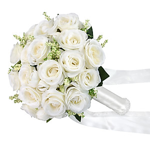 Febou Wedding Bouquets for Bride Bridesmaid Bouquet Ivory Bridal Bouquet Artificial Roses for Wedding Church Home Decoration (Ivory)