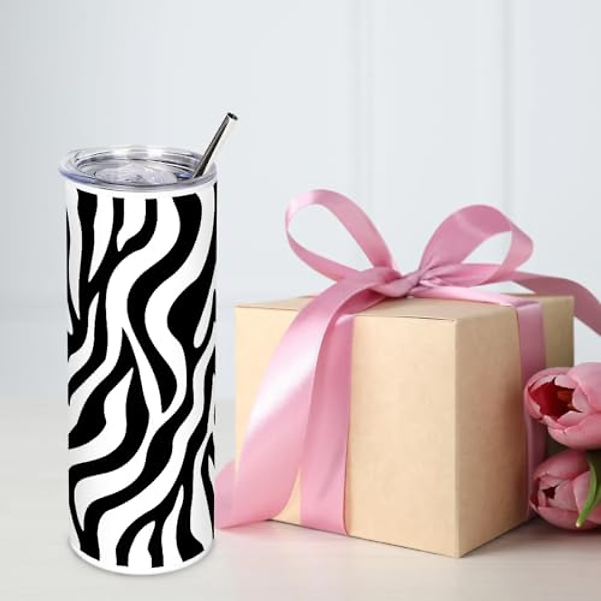 Honeybaby Trendy Zebra Coffee Tumbler 20 oz with Straw & Lid Leak Proof Tumbler Reusable Stainless Steel Tumblers Insulated Water Bottles Gifts for Women Men