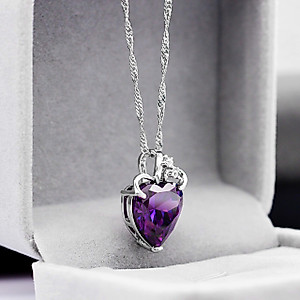 Uloveido Womens Purple Crystal Heart Pendant Necklace for Girls Women White Gold Plated Fashion Heart Jewelry for Mom Grandma Girlfriend N437