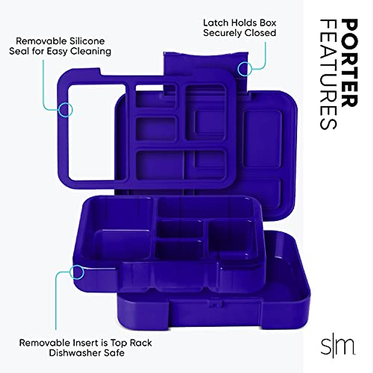 Simple Modern Bento Lunch Box for Kids | BPA Free, Leakproof, Dishwasher Safe | Lunch Container for Boys, Toddlers | Porter Collection | 5 Compartments | Under Construction